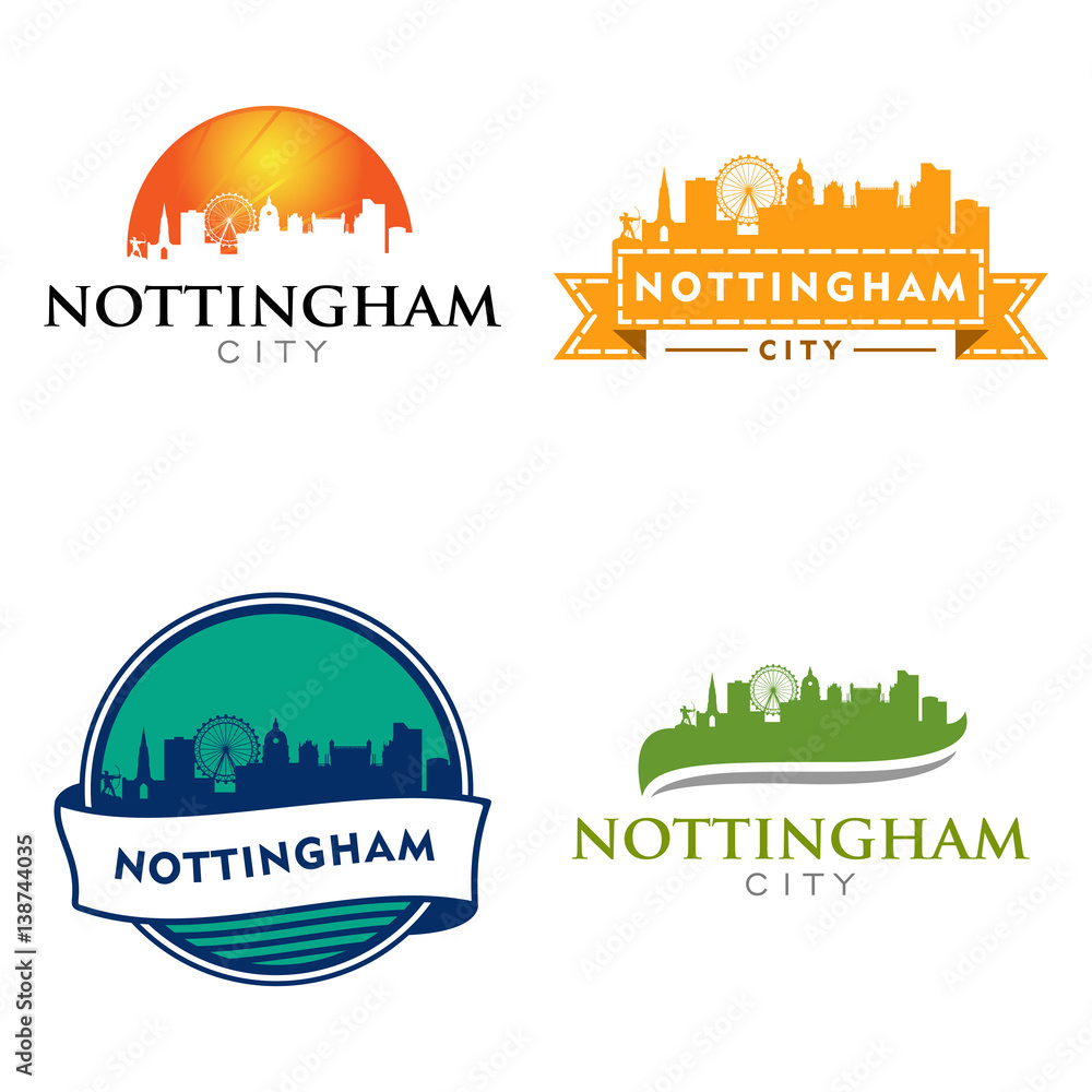 Nottingham City Landscape Cityscape Skyline Silhouette Logo Stock ...