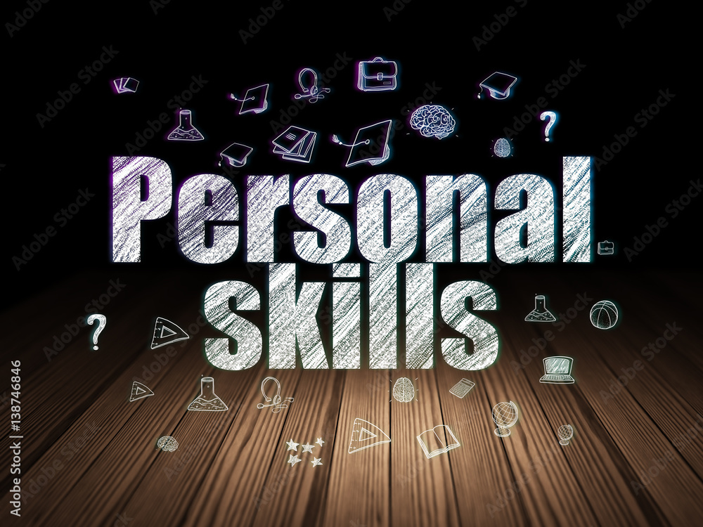 Learning concept: Personal Skills in grunge dark room Stock ...