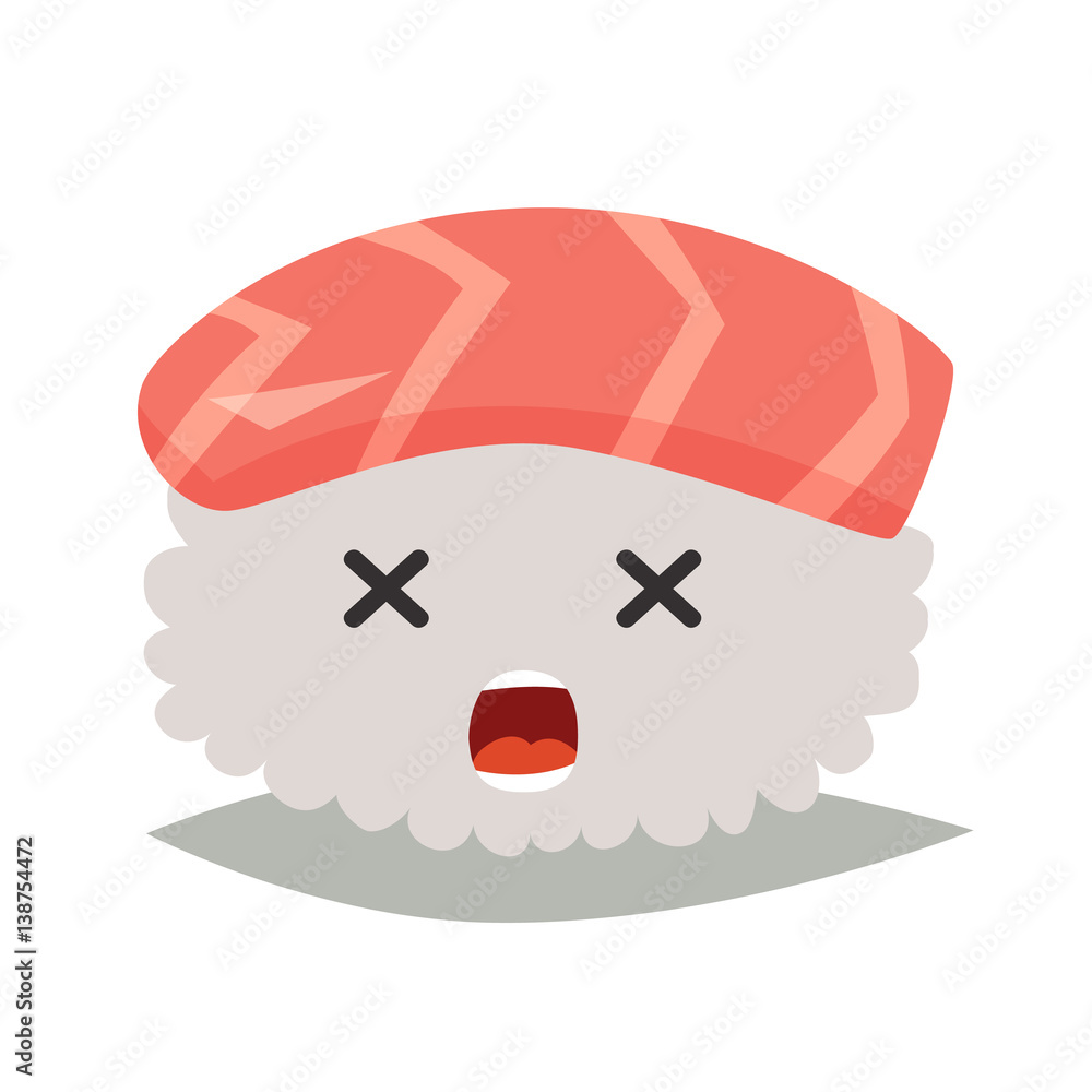 Sashimi sad emoji vector illustration. Cute dead sushi emoticon icon ...