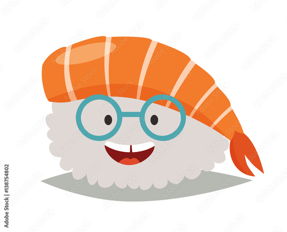 Sashimi smart emoji vector illustration. Cute clever sushi emoticon ...