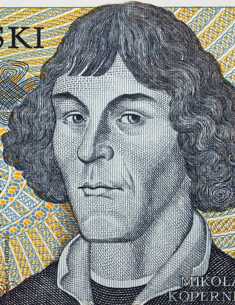 Nicolaus Copernicus face portrait on Poland zloty banknote closeup ...
