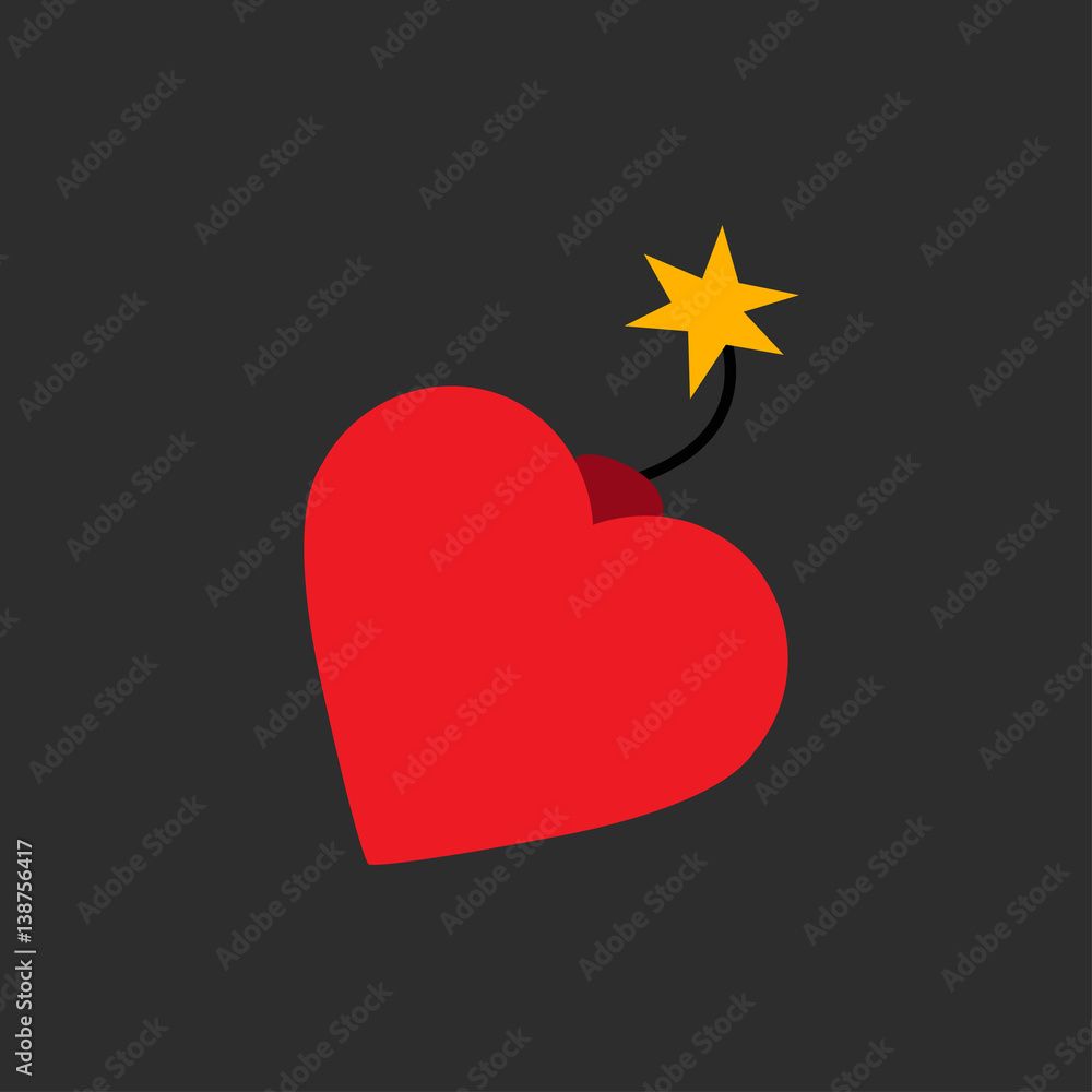Heart like a bomb. Explosion heart with fire. Stock Vector | Adobe Stock