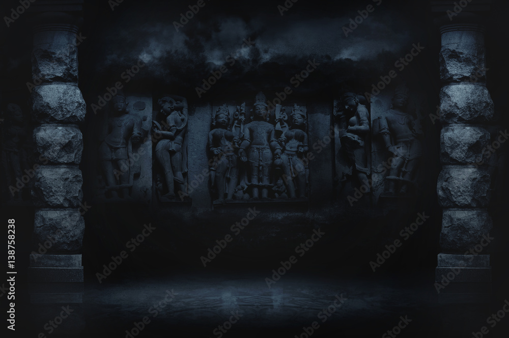 Sculptures of loving couples, illustrating the Kama Sutra on walls of ...