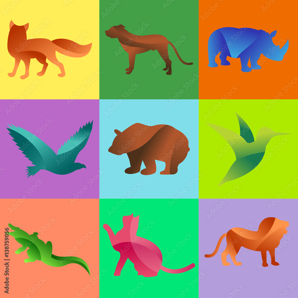 Wild animals jungle pets logo silhouette of geometric polygon abstract ...