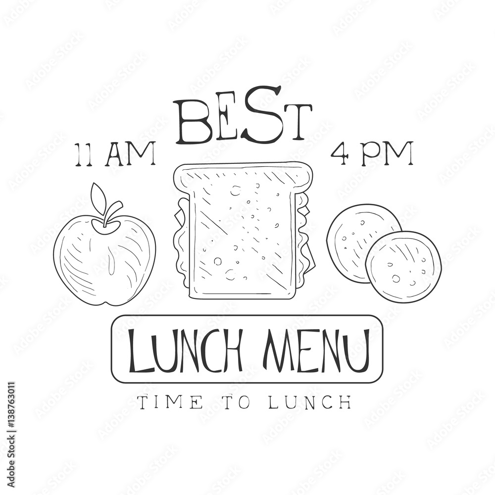 Cafe Lunch Menu Promo Sign In Sketch Style With Sandwich, Apple And ...