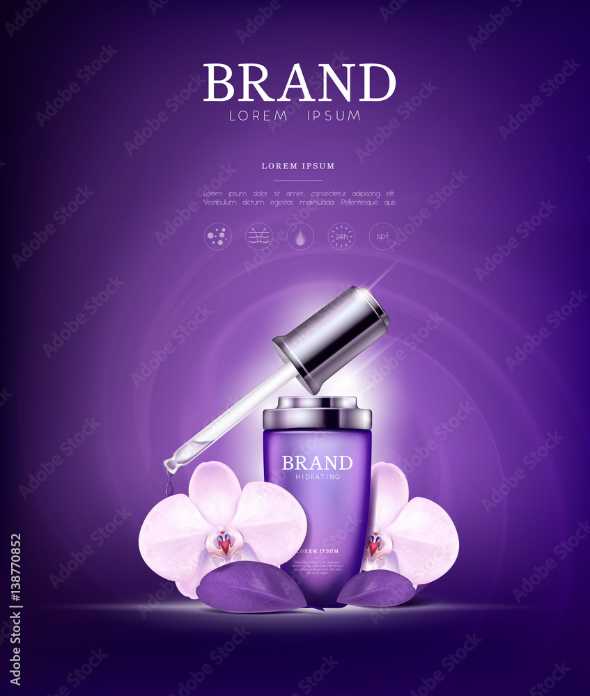 Serum essence orchid flower with dropper in bottle. Skin care collagen ...