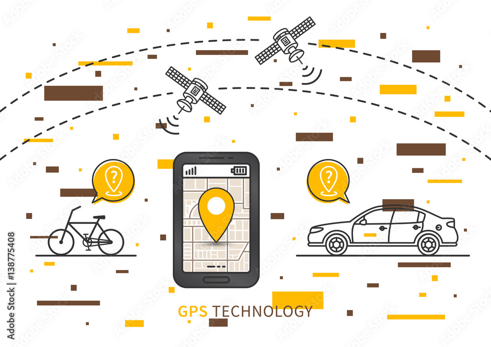 Car and bicycle GPS search vector illustration. Navigation technology ...