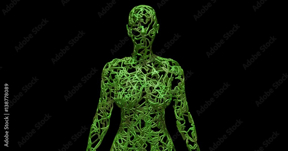 Earth Mother, green woman made of vines, roots. 3d render Front torso ...