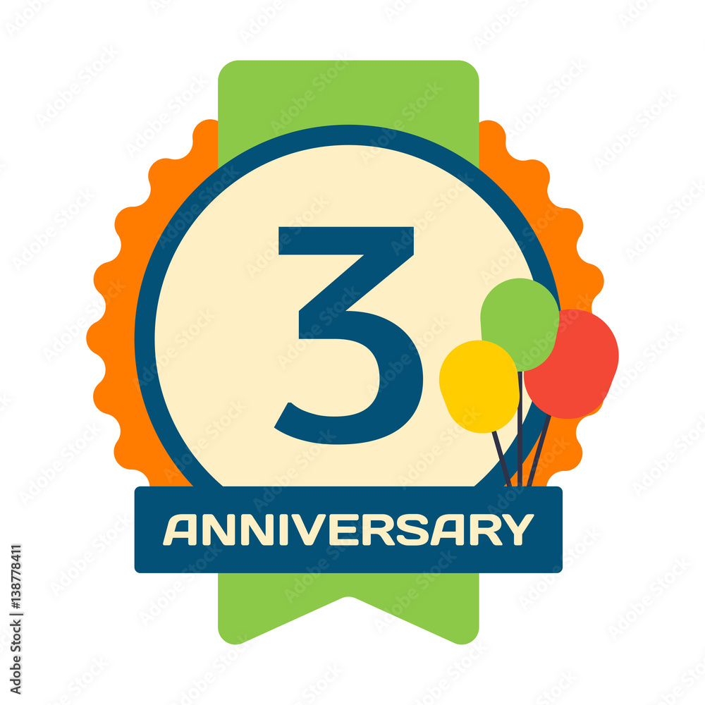 Birthday third badge banner design flat celebration emblem anniversary ...