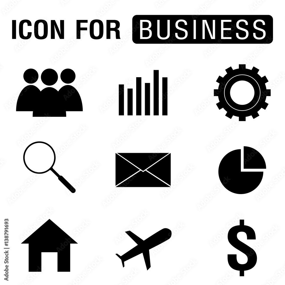 Business icon set in black design isolated on white background. Stock ...