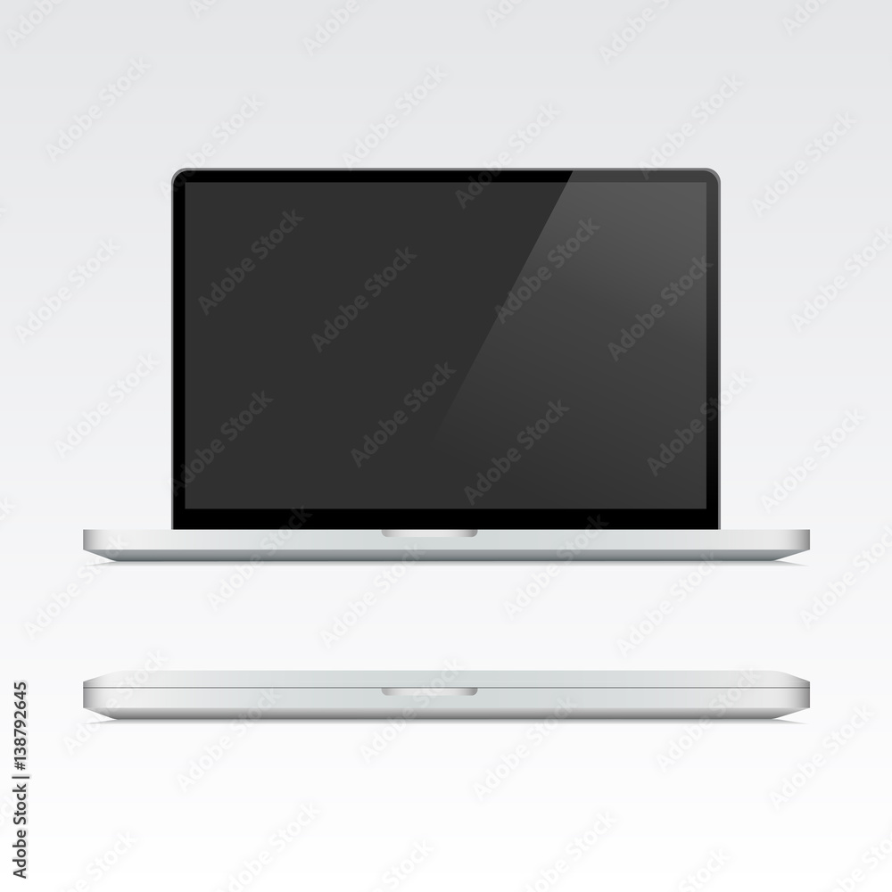 Realistic laptop opened and closed. Laptop mockup with black screen ...