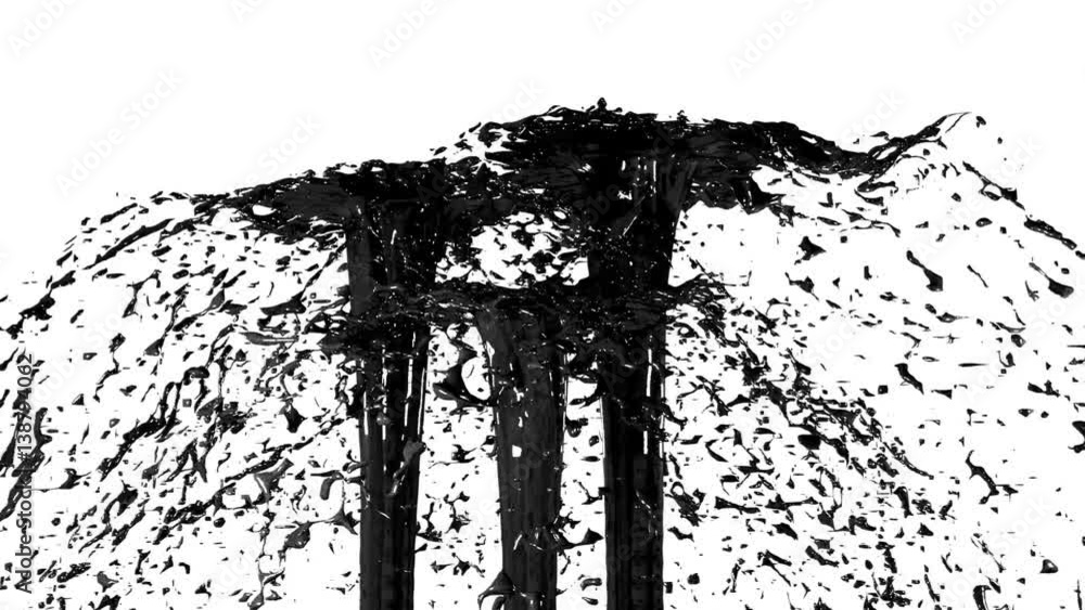 Beautiful fountain spray liquid like black paint. 3d on white ...