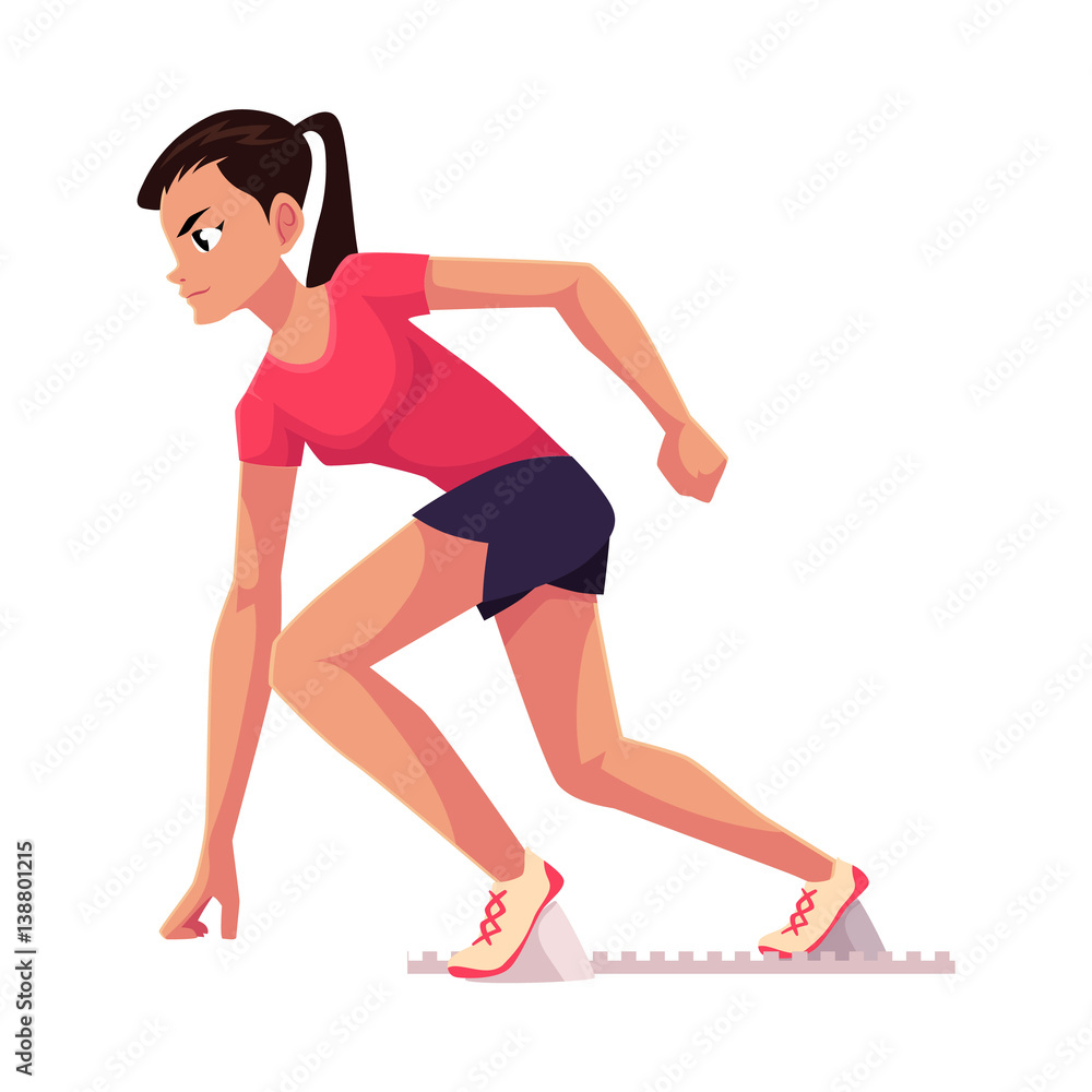 Stockvector Young and pretty female runner, sprinter, jogger ready to ...