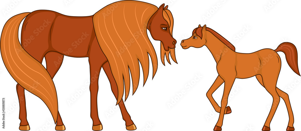 cartoon mare and foal Stock Vector | Adobe Stock