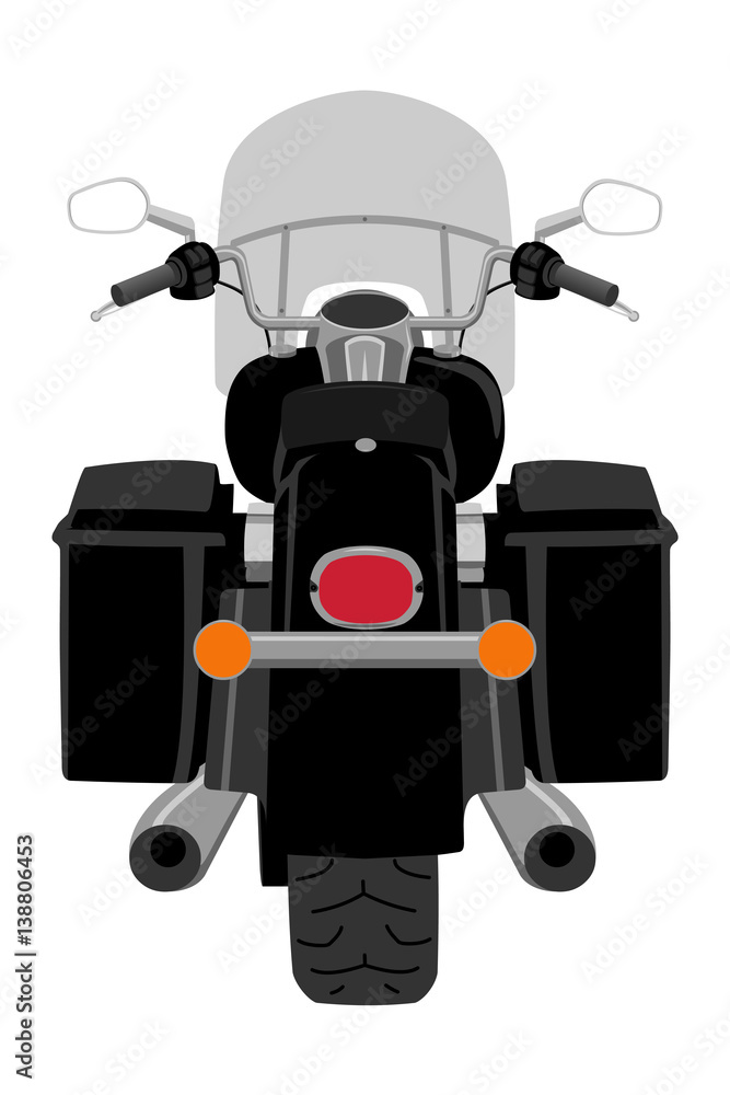 Touring motorcycle rear view isolated on white vector illustration ...