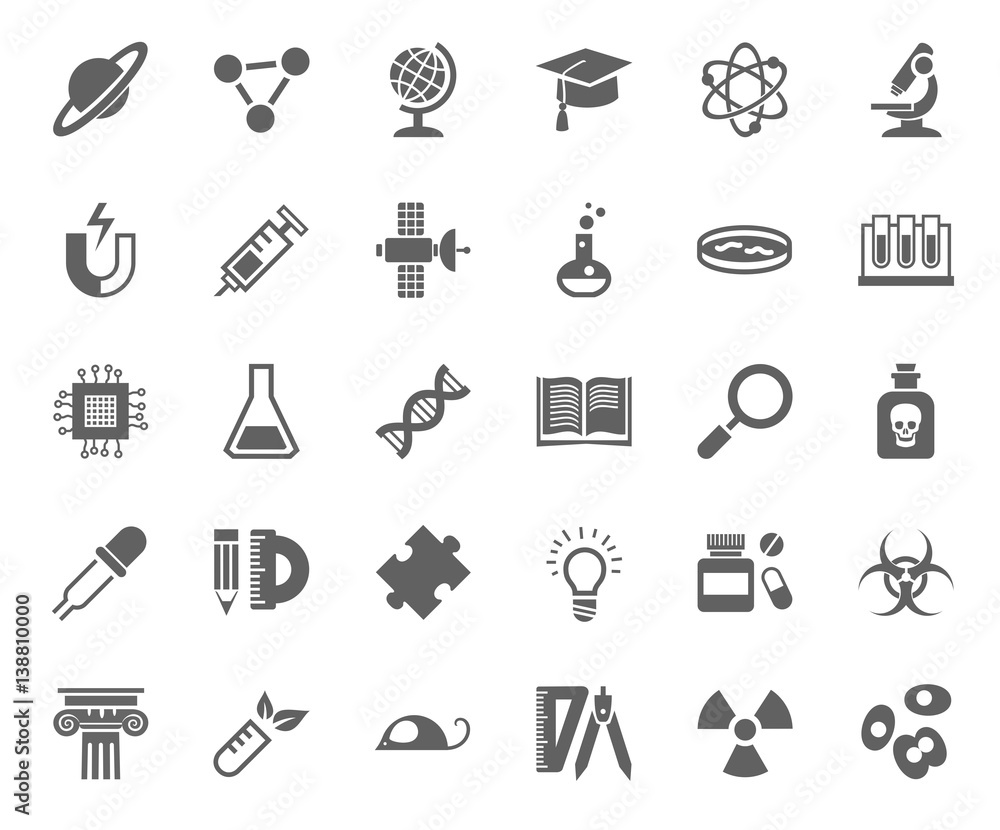 Science, icons, monochrome, vector. Gray icons on white background ...
