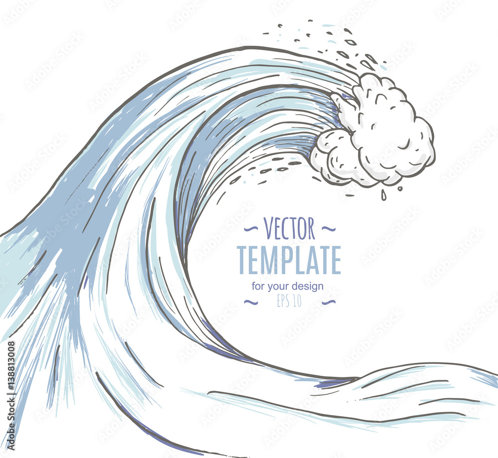 Great wave in a vintage retro hand drawn style Stock Vector | Adobe Stock