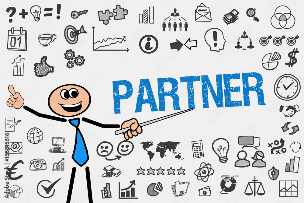 Partner / Mann mit Symbole Stock Illustration | Adobe Stock