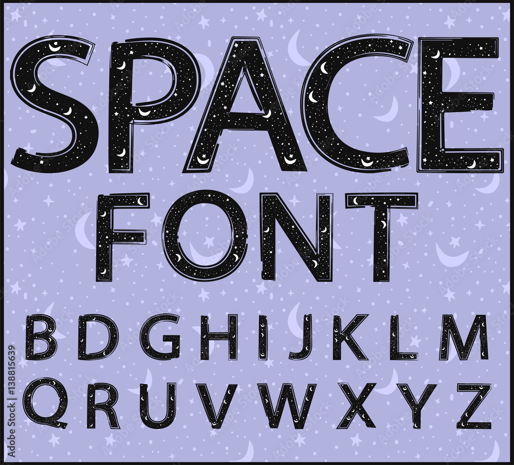 Space font. Letters with starry sky inside. Vector illustration for ...