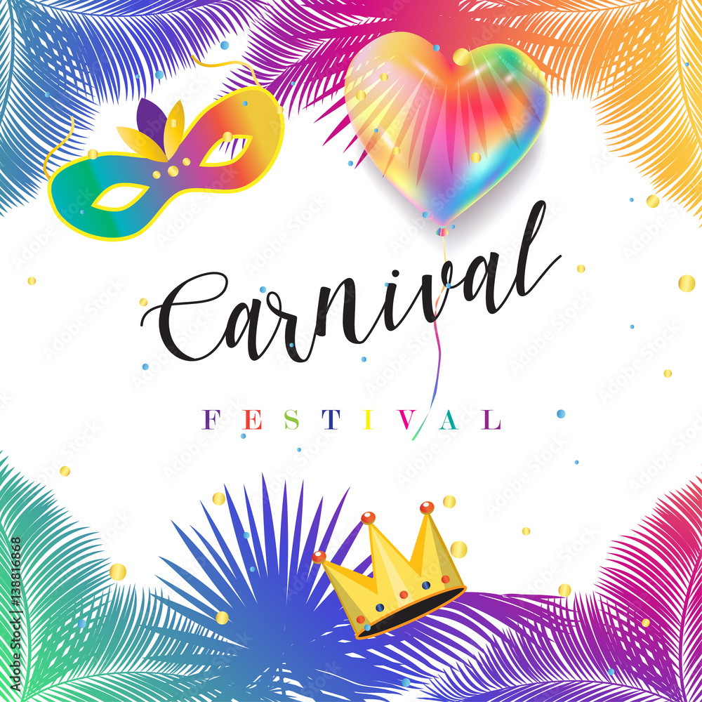 Carnival festival poster vector. Venetian Carnival mask, balloon ...