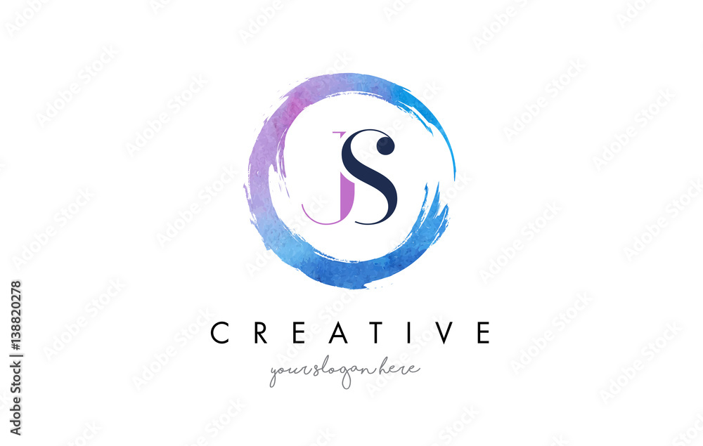 JS Letter Logo Circular Purple Splash Brush Concept. Stock Vector ...