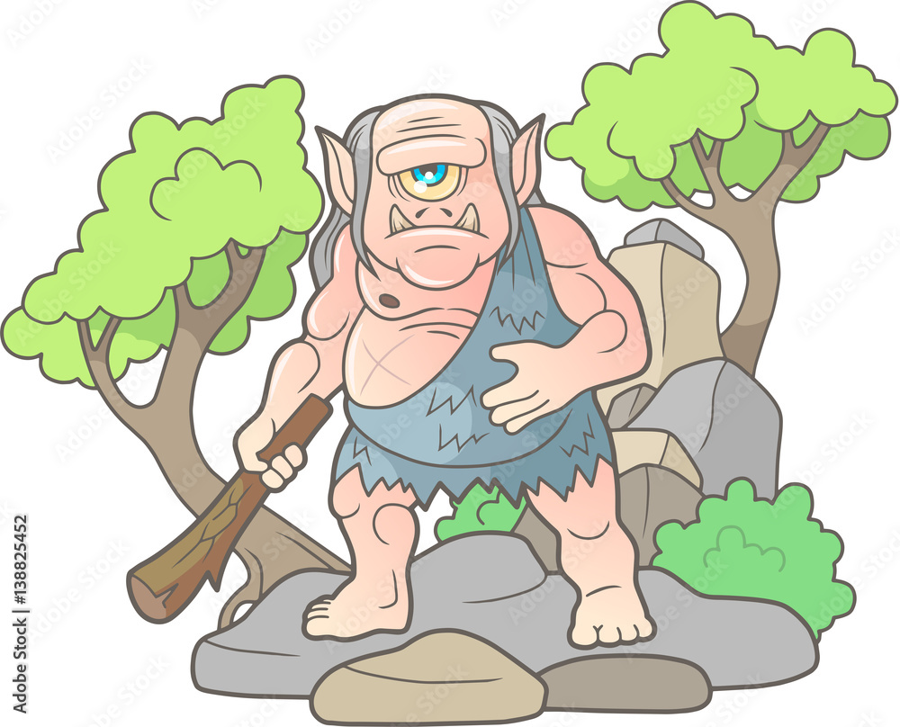 cartoon cyclops with a club in his hand Stock Vector | Adobe Stock