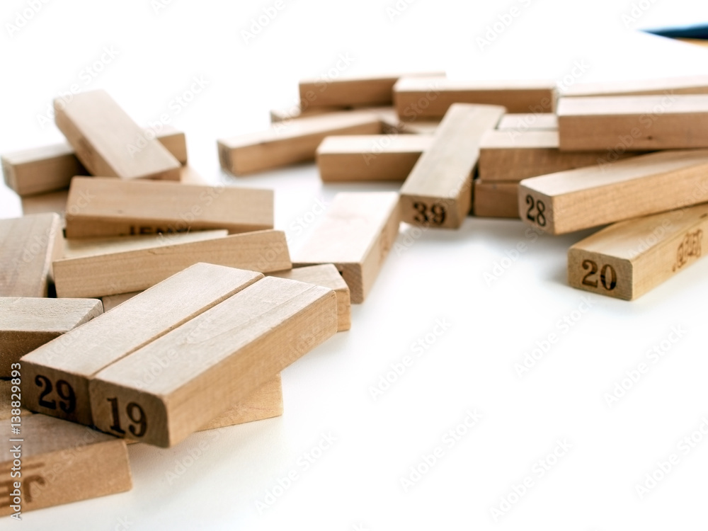 Blocks of game jenga isolated on white background. Vertical tower whole ...