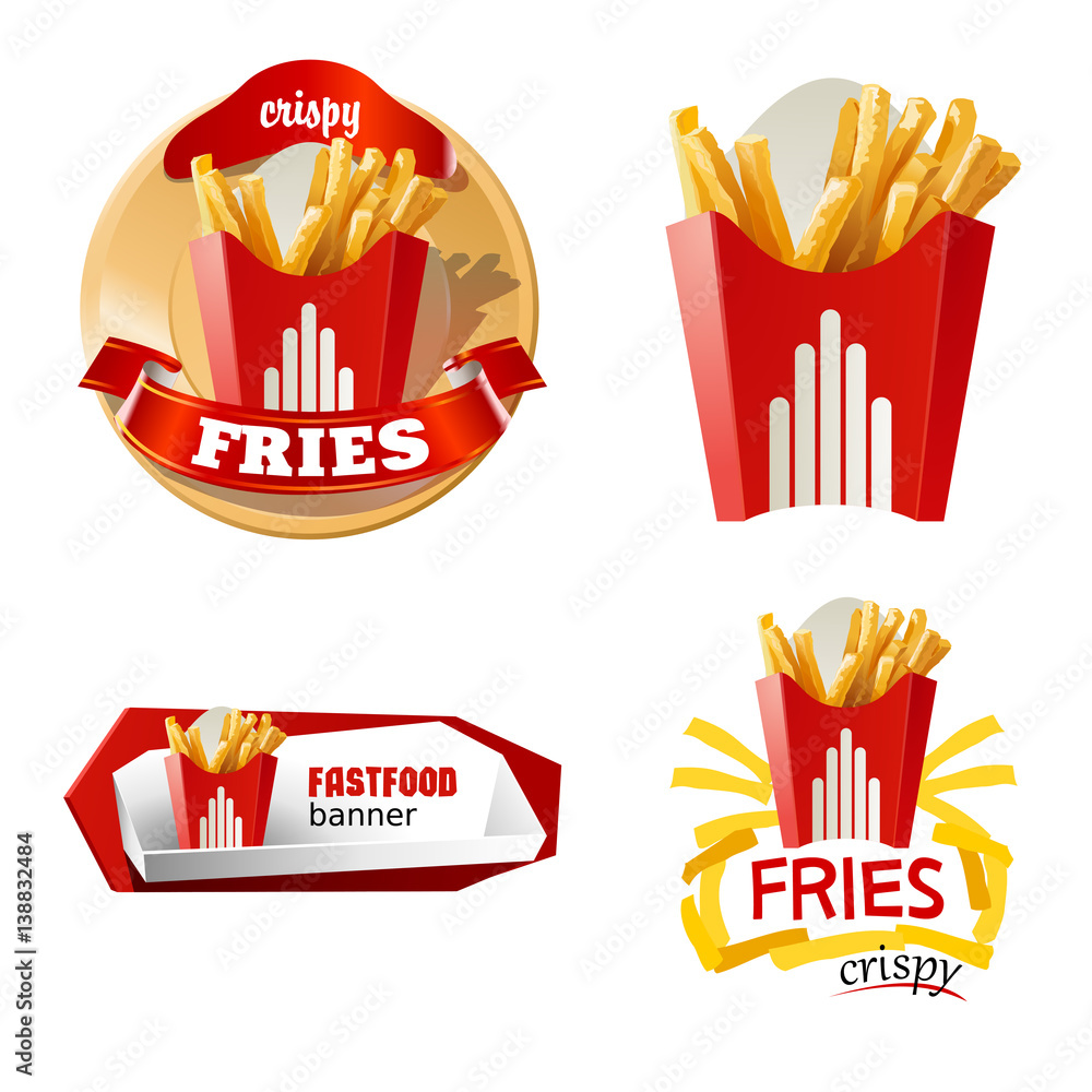 Set beautiful cartoon icon and badges of fast food Stock Vector | Adobe ...