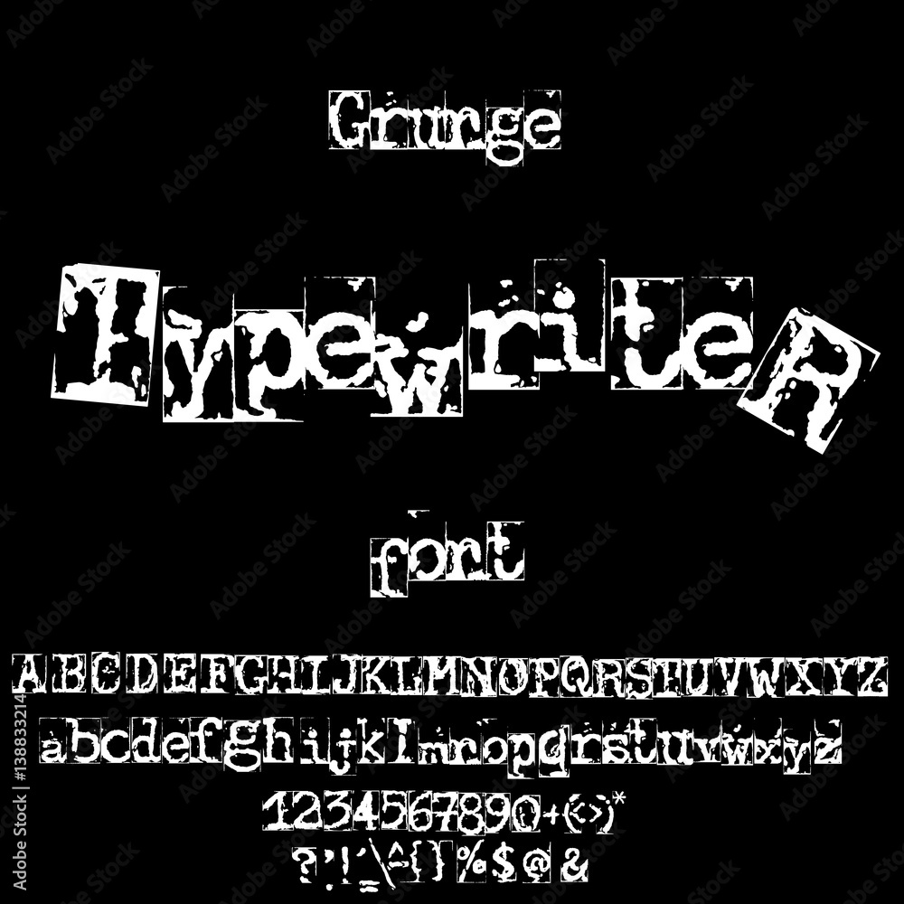 Vector old typewriter font. Vintage grunge letters. Old destroyed ...