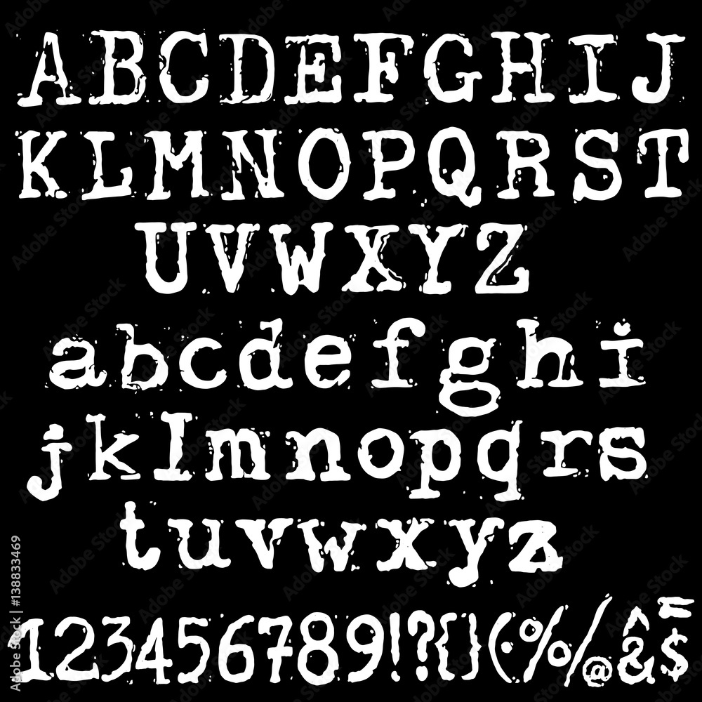 Vector old typewriter font. Vintage grunge letters. Old destroyed ...