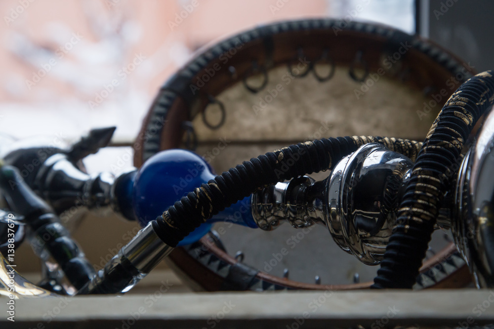 Big hookah glass ceramic parts and Central Asian tambourine. Uzbek ...