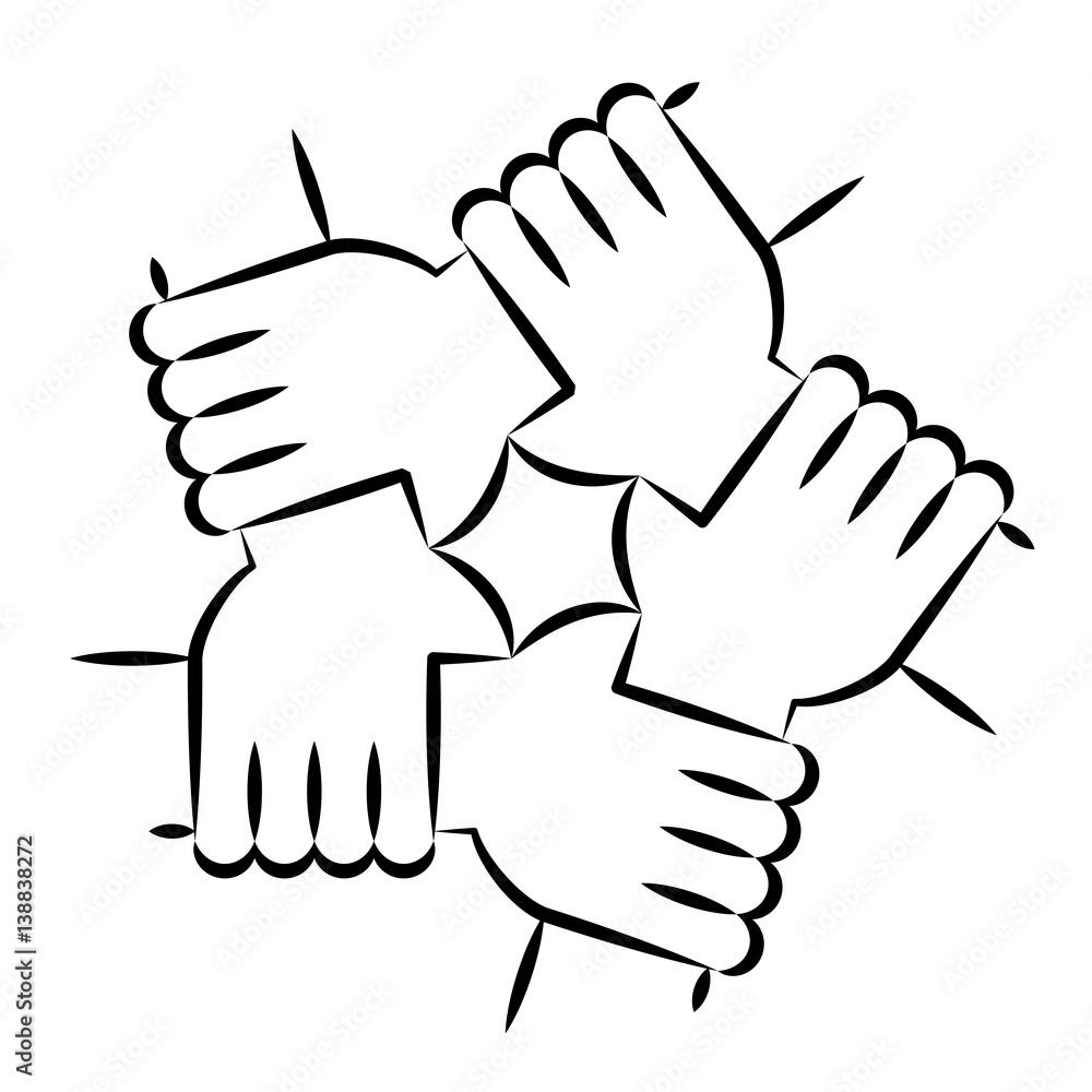 Vector Illustration Of Five Human Hands Holding Eachother For ...