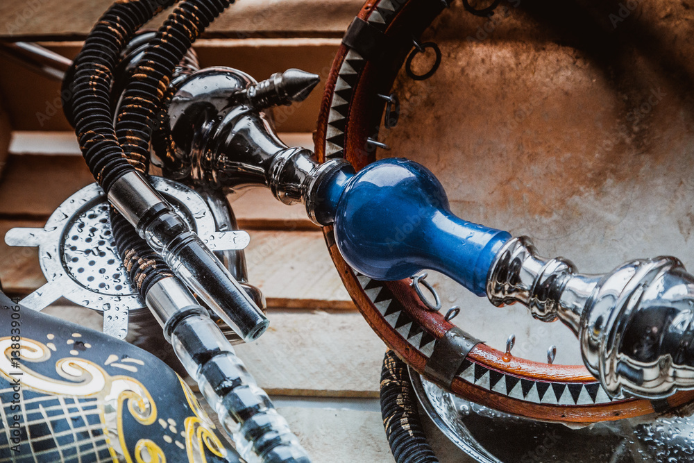 Big hookah glass ceramic parts and Central Asian tambourine. Uzbek ...