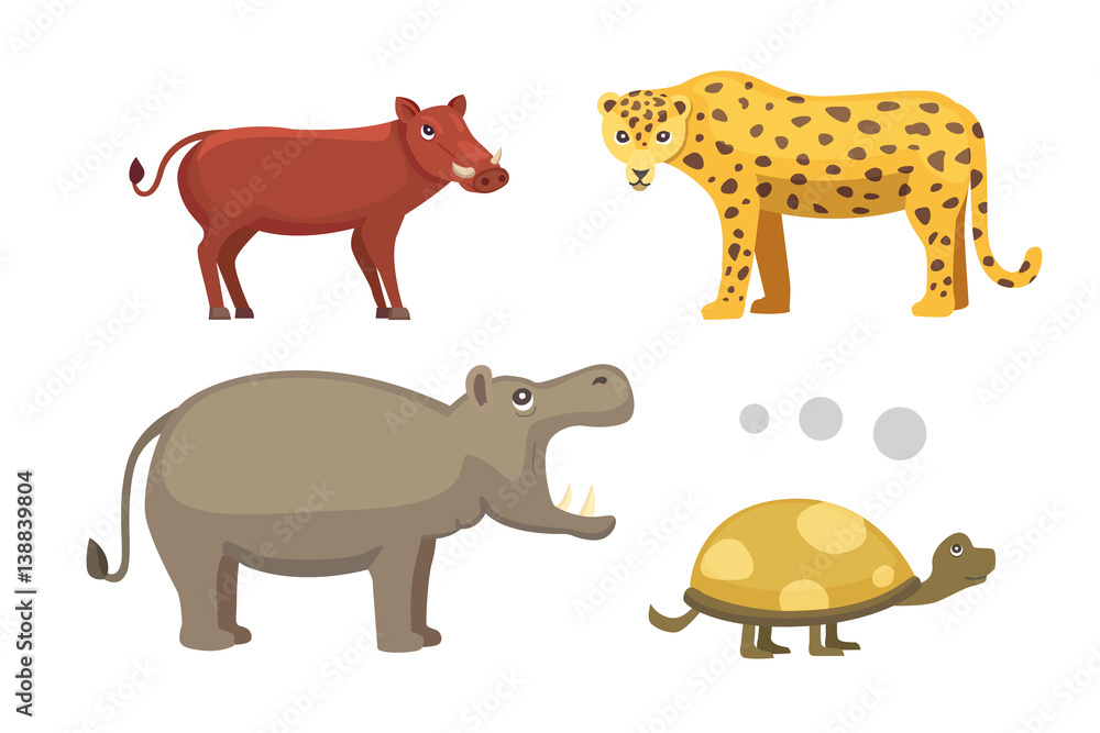 African animals cartoon vector set. elephant, rhino, giraffe, cheetah ...