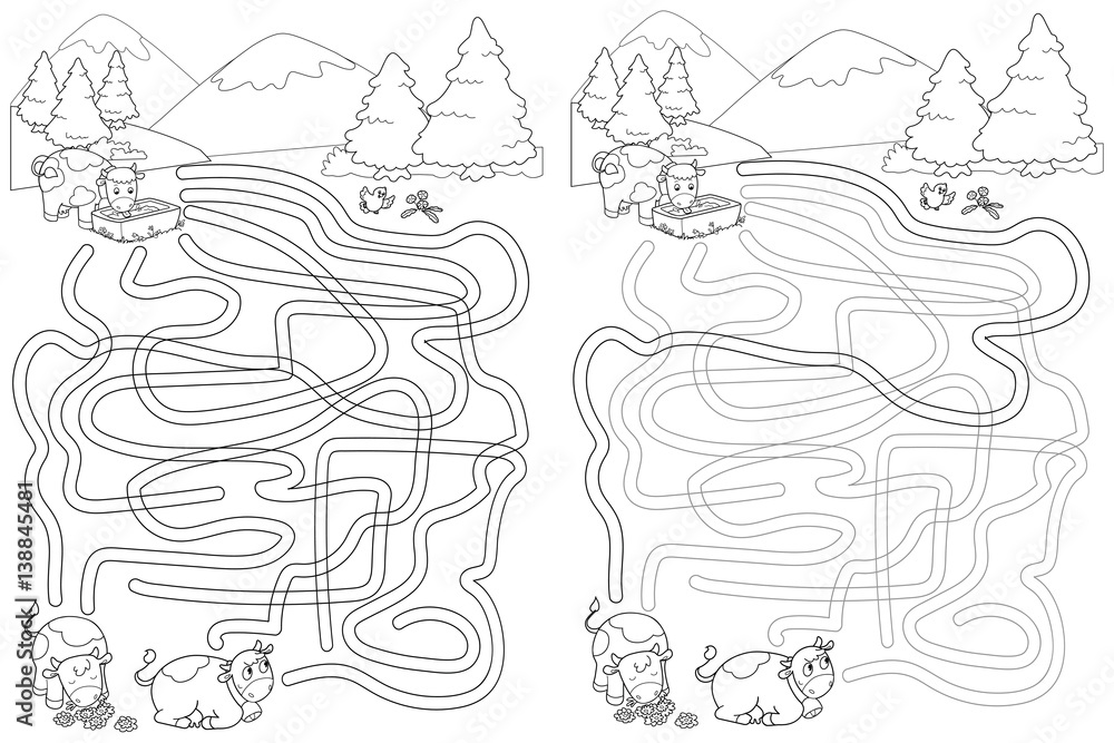 Cute cows at the mountains, labyrinth maze game for kids Stock Vector ...
