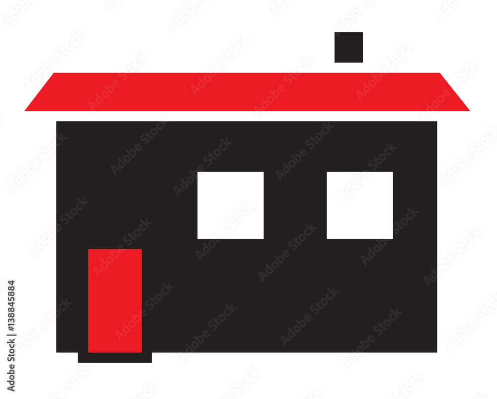 House with a red door e two windows icon vector isolated in white ...