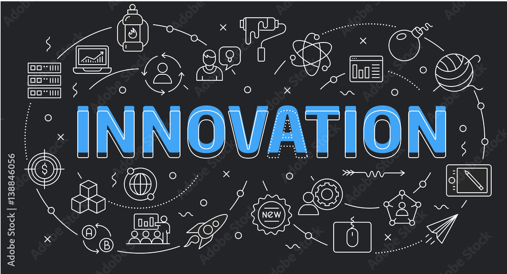 Linear flat illustration for presentations dark background innovation ...