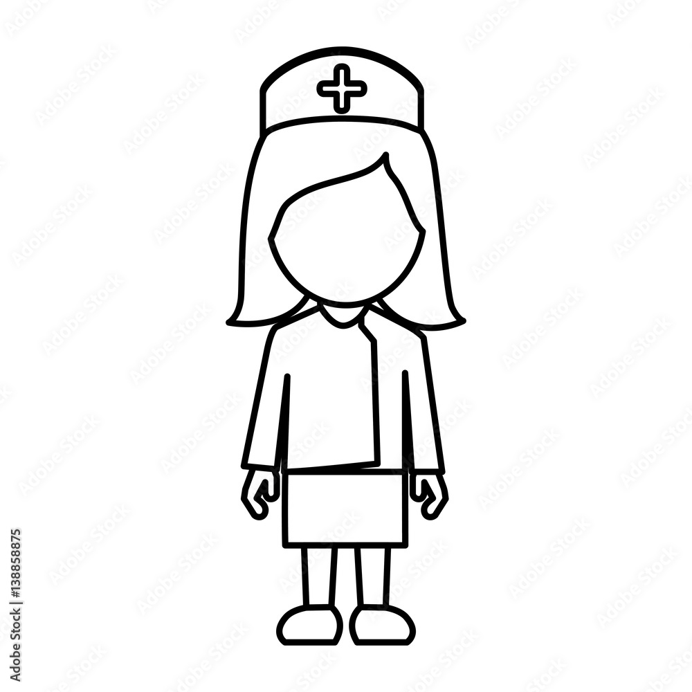 monochrome contour with faceless female nurse vector illustration Stock ...