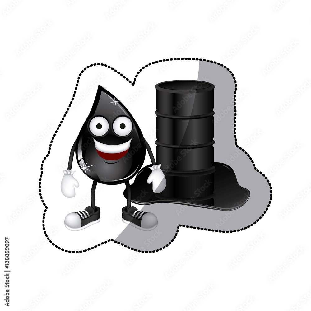 sticker animated drop of petroleum and barrel oil spilled vector ...