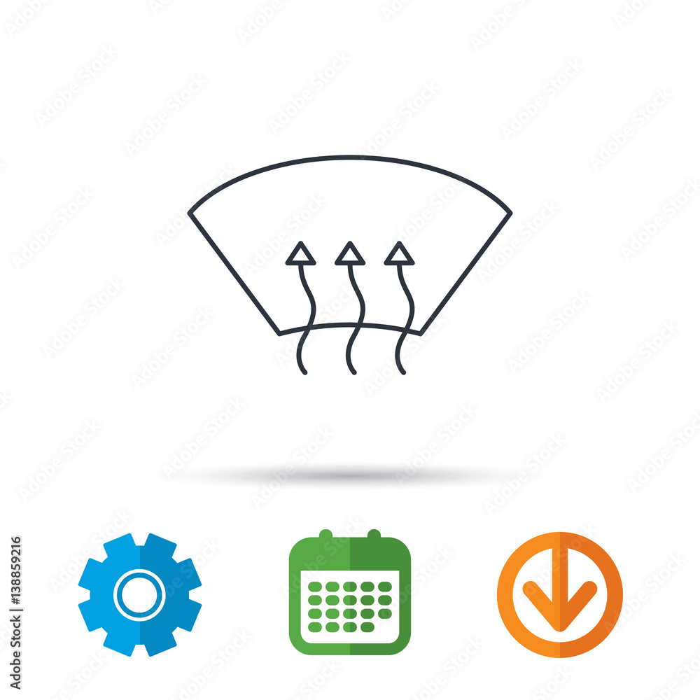 Heated window icon. Windshield arrows sign. Calendar, cogwheel and ...