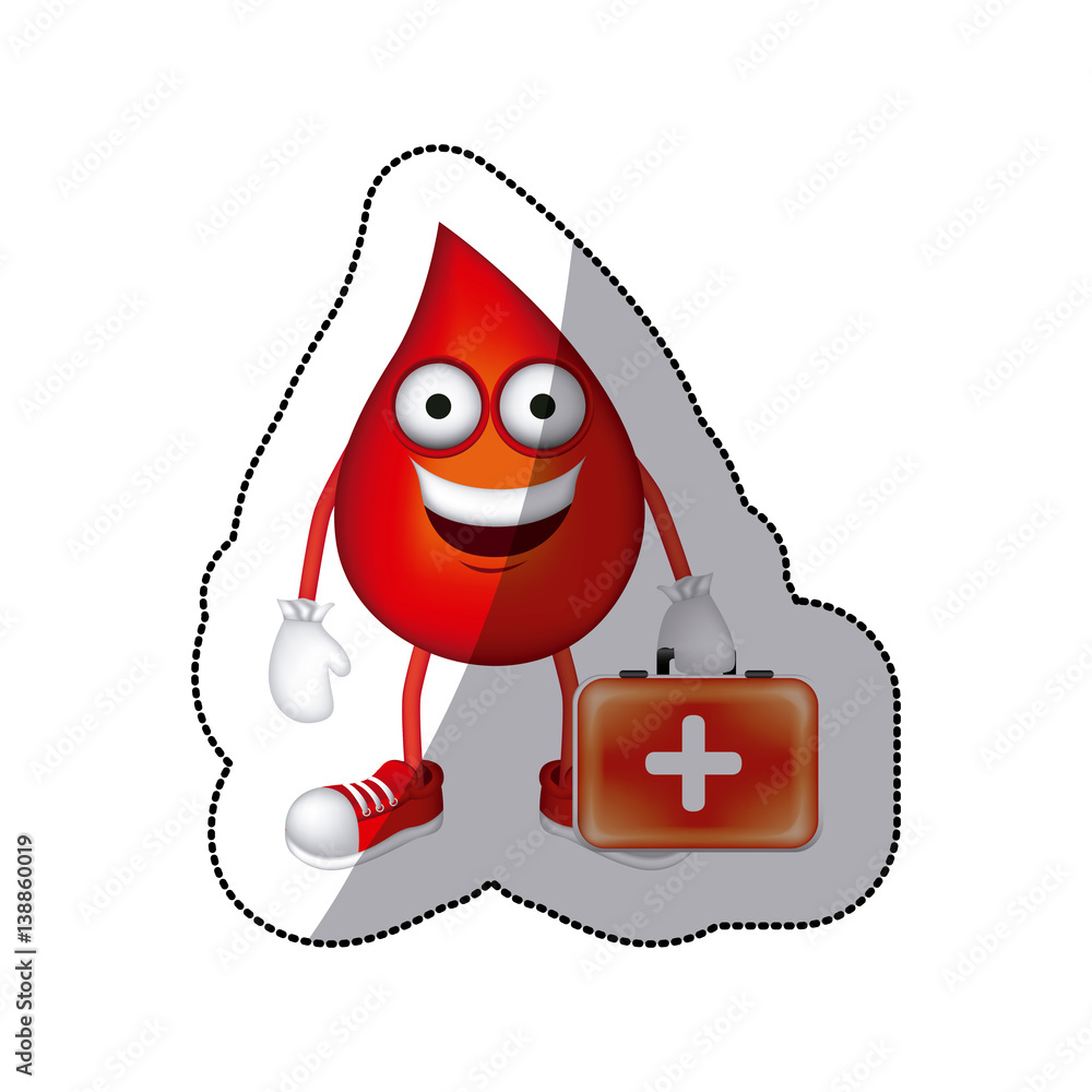 sticker color with animated drop blood symbol and donation equipment ...