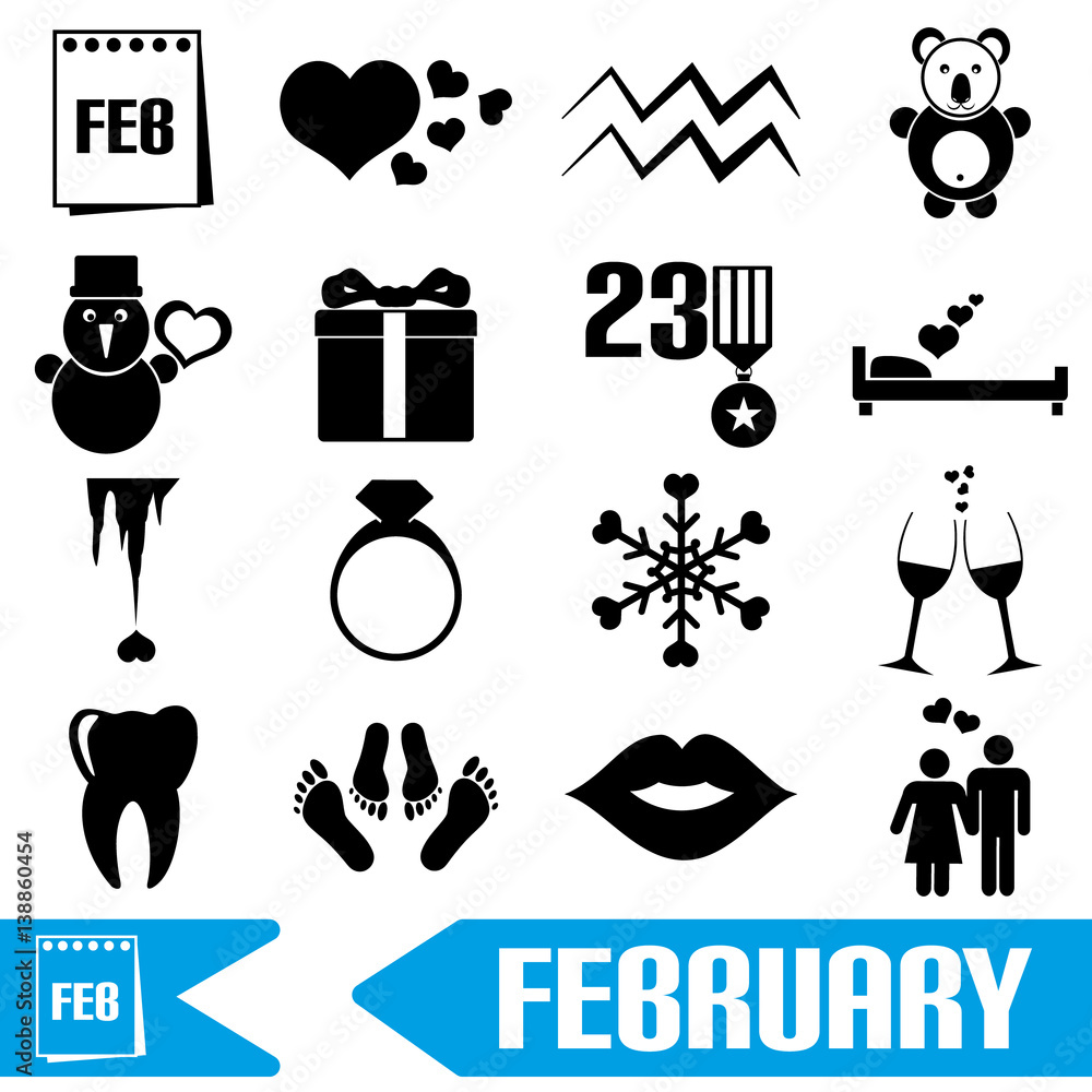 february month theme set of simple icons eps10 Stock Vector | Adobe Stock
