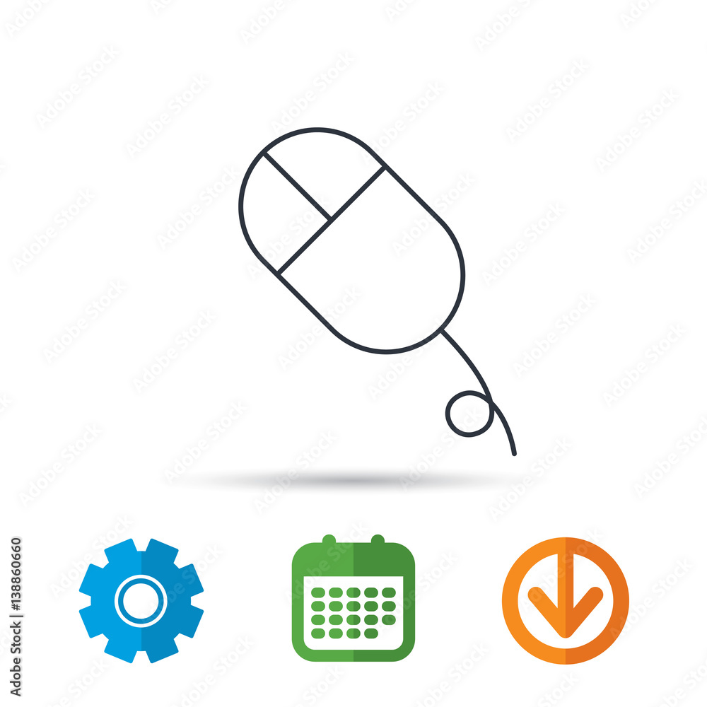 Computer mouse icon. PC control device sign. Calendar, cogwheel and ...