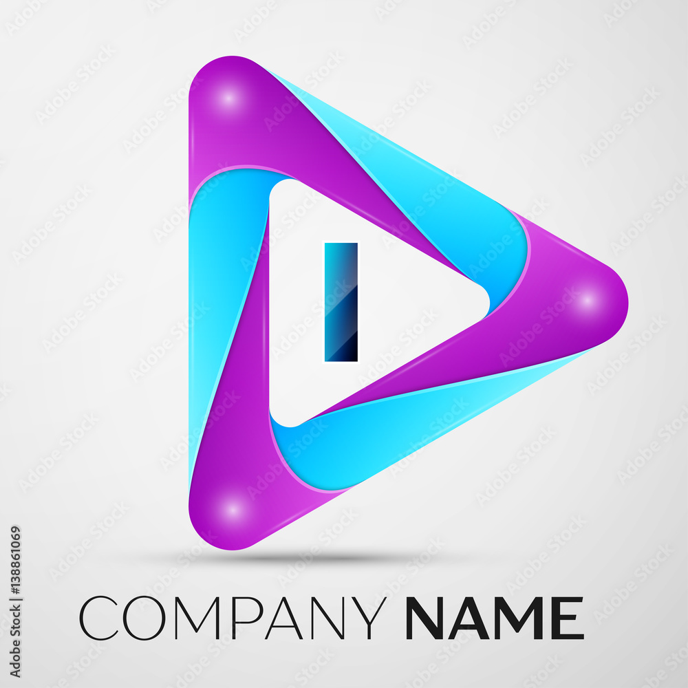 Letter I vector logo symbol in the colorful triangle on grey background ...