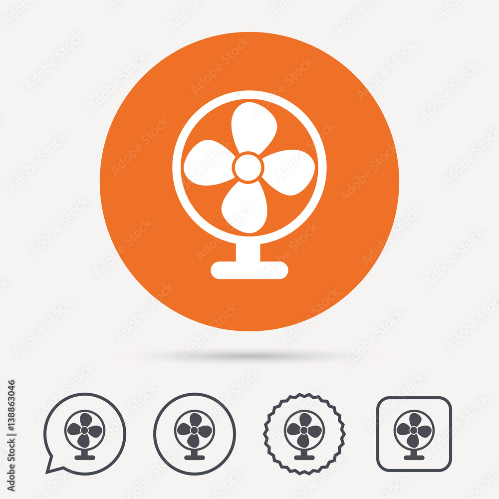 Ventilator icon. Air ventilation or fan symbol. Circle, speech bubble ...