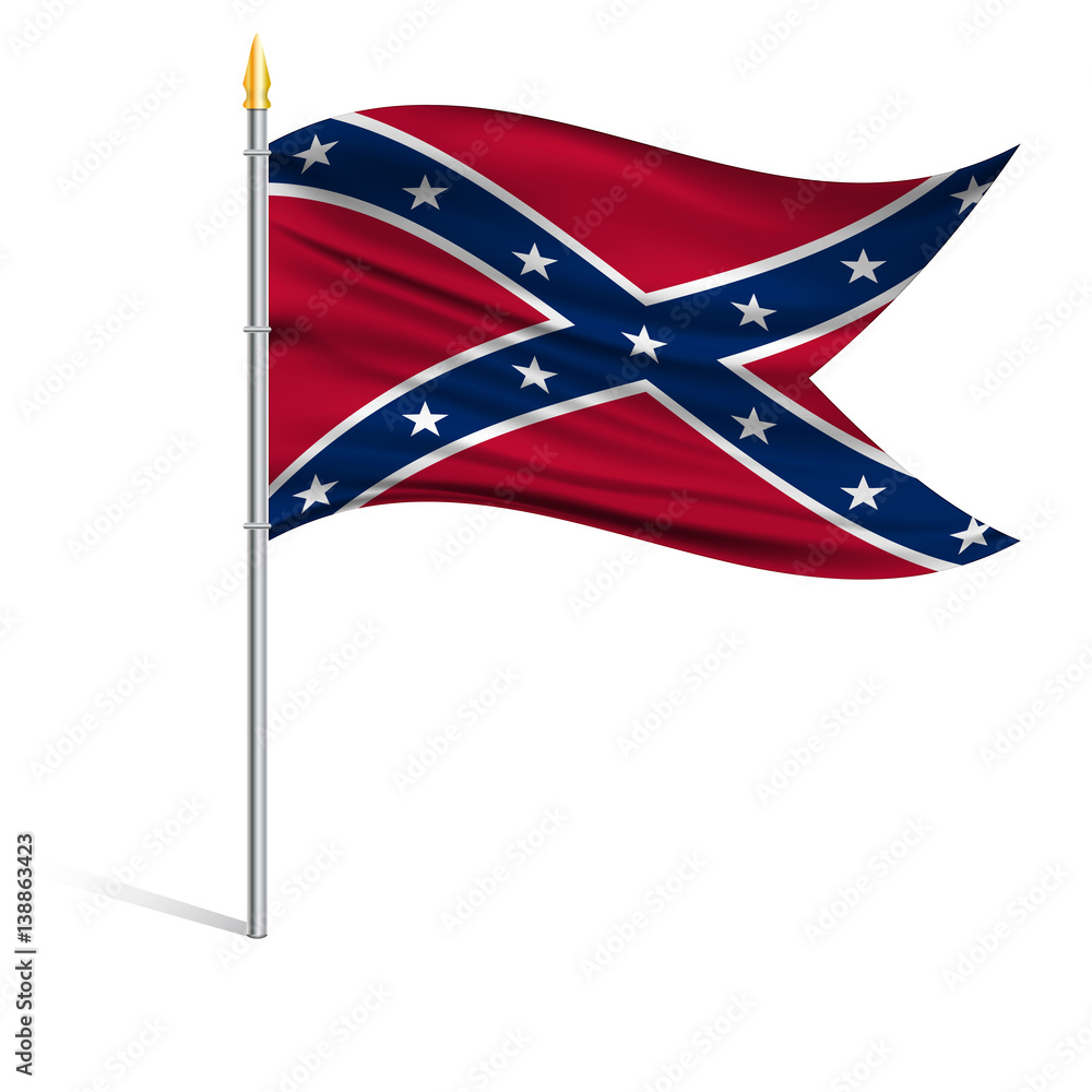 The national flag of Confederate on a pole. The wavy fabric. The sign ...