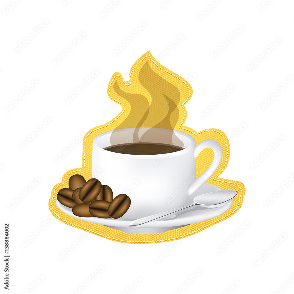 sticker image color with hot cup of coffee serving on dish and coffee ...