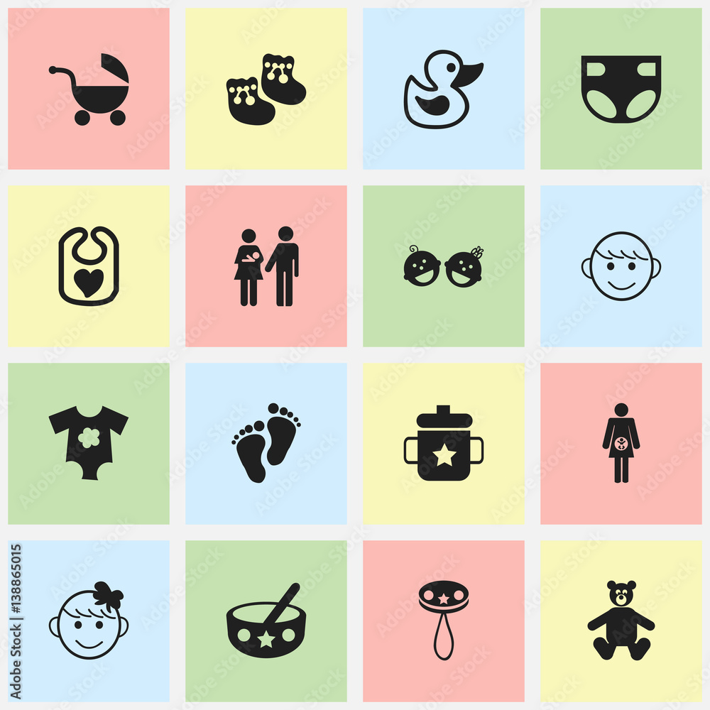 Set Of 16 Editable Child Icons. Includes Symbols Such As Goplet ...