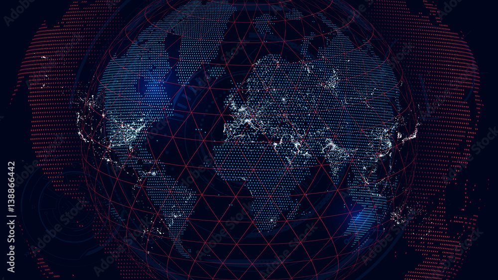 World map of the global communications network, futuristic abstract ...