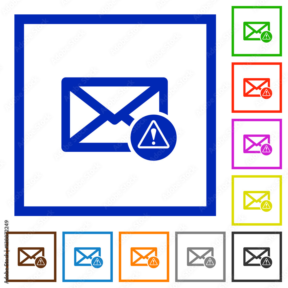 Mail warning flat framed icons Stock Vector | Adobe Stock